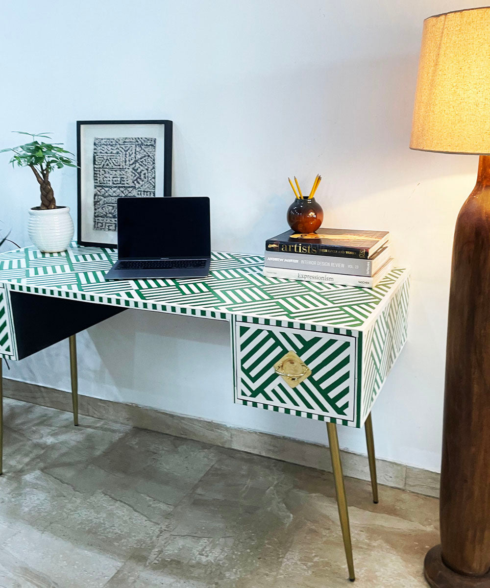 Vegan Inlay Forest Green Desk / Study Table